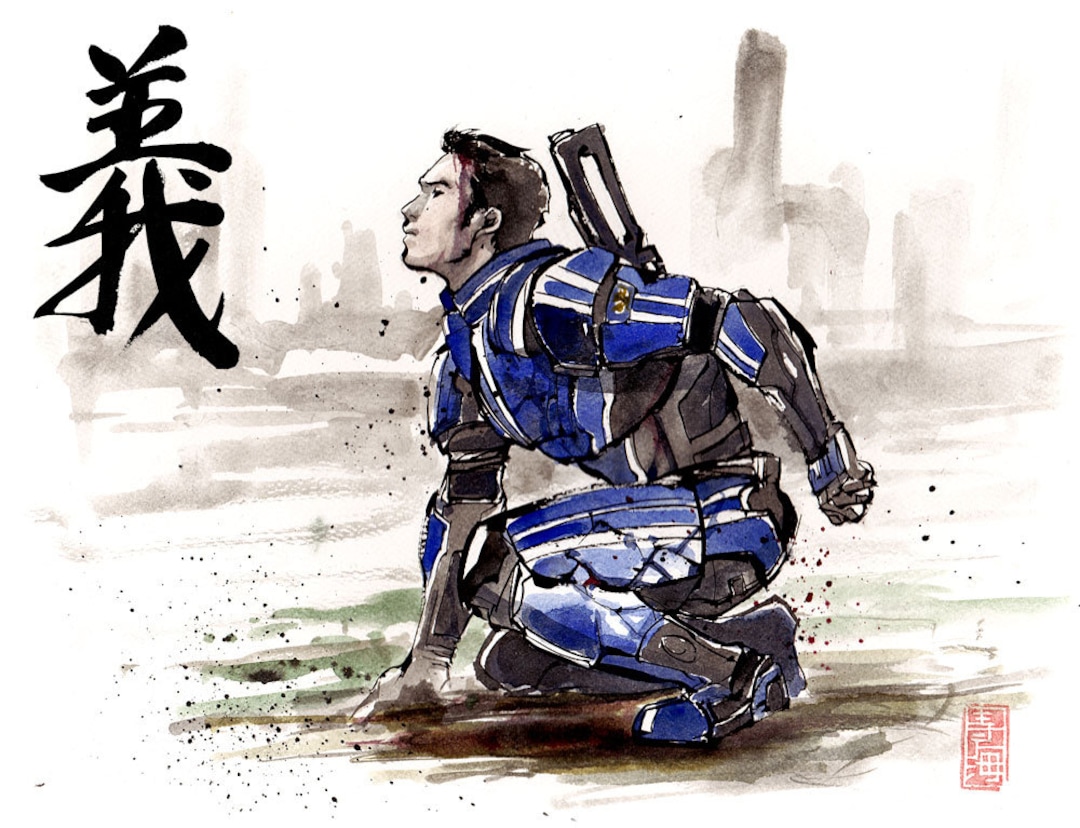 8x10 PRINT Mass Effect Kaidan Alenko Japanese Calligraphy RIGHTEOUSNESS ...