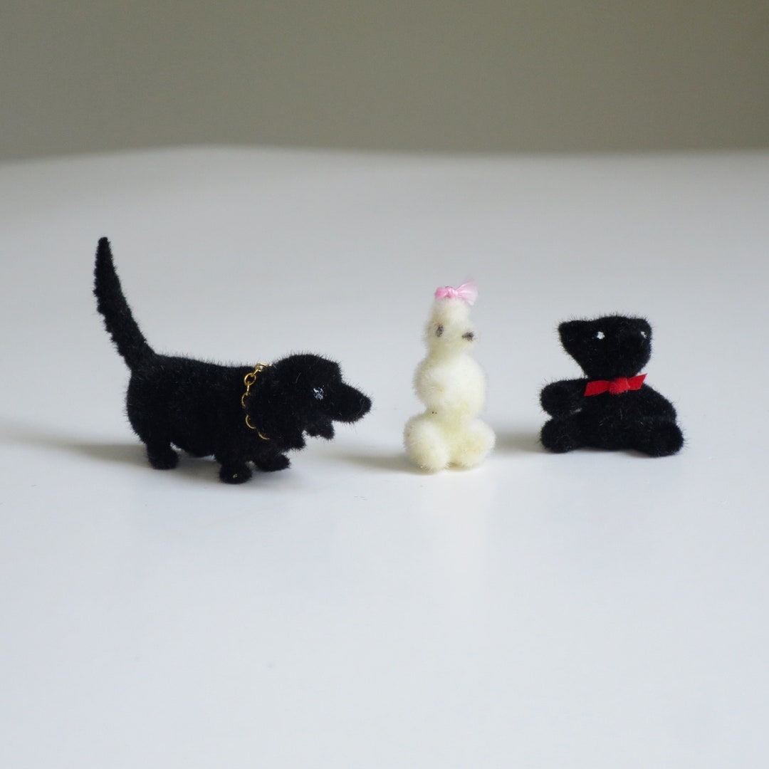 Vintage Flocked Dogs, Doxie, Poodle and Bear, 1:12 Fuzzy Minis, Dollhouse Pets - Etsy
