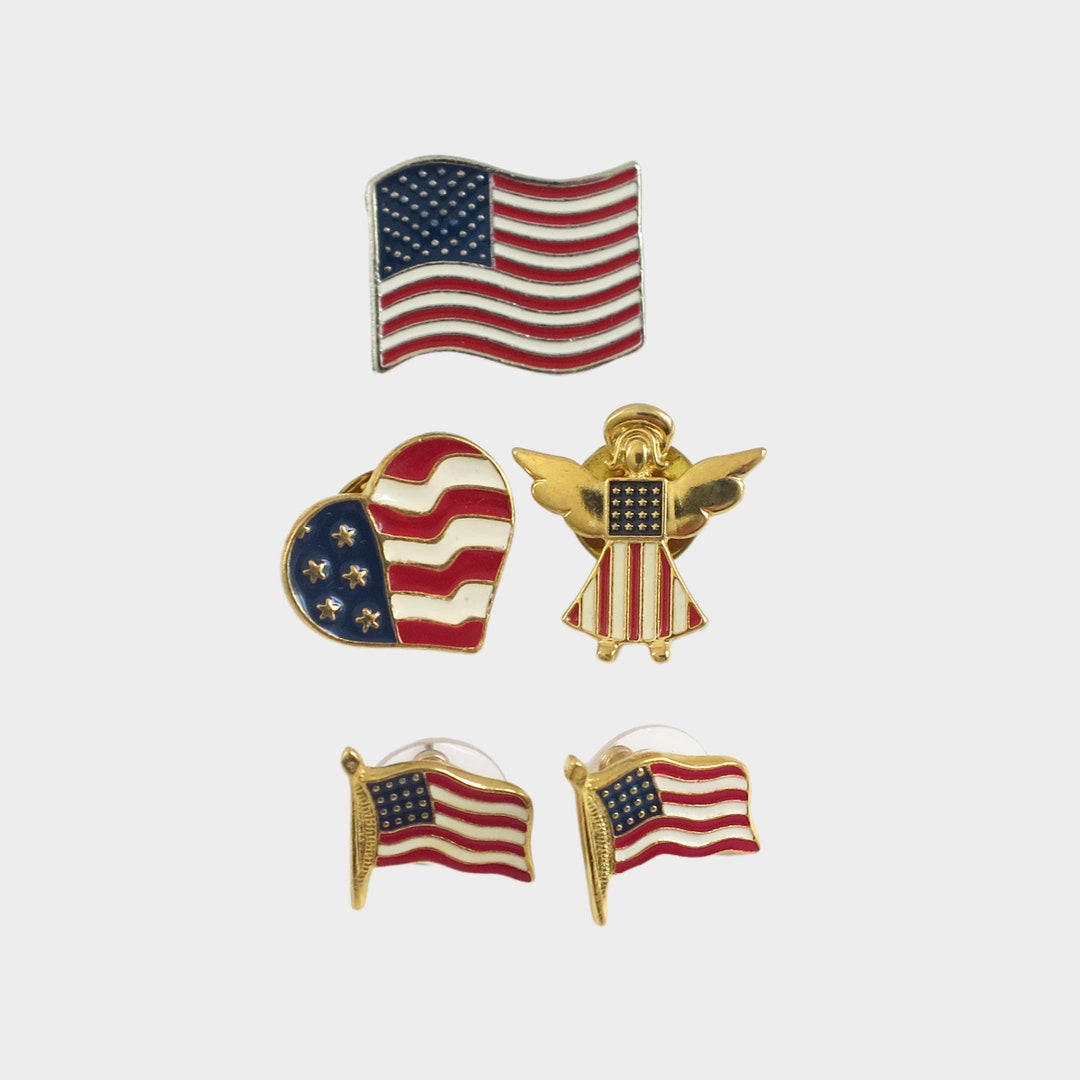 Enamel American Flag Jewelry, Retro 4th of July Pins Lot, Independence ...