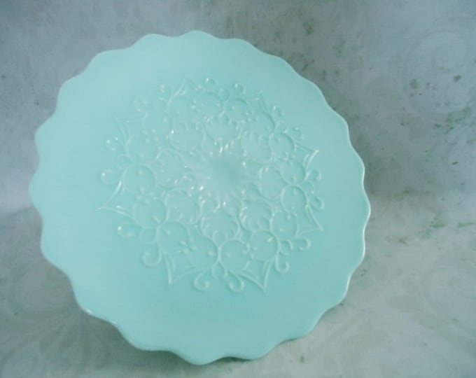 Turquoise Blue Milk Glass Pedestal Cake Stand - Fenton Spanish Lace ...