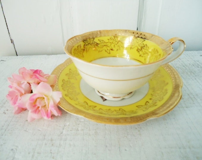 Yummy Sunshine Yellow Tea Cup and Saucer With Heavy Gold Gilt - Etsy