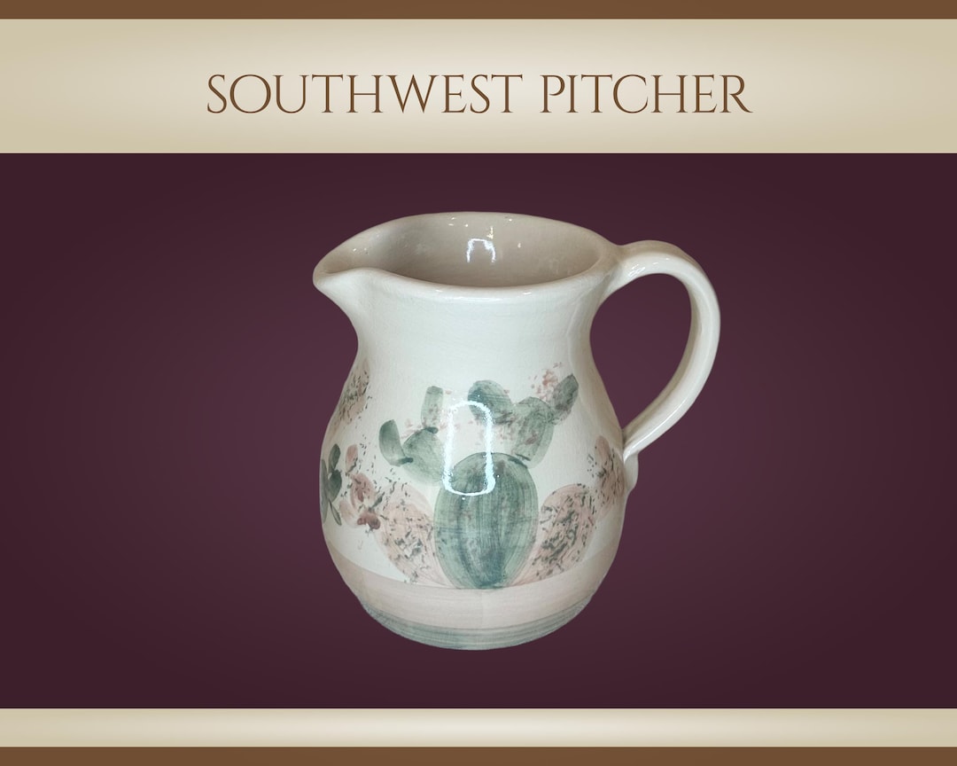 Vintage 1980s Cactus Pitcher Vase - Hand-painted Southwest Decor - Etsy