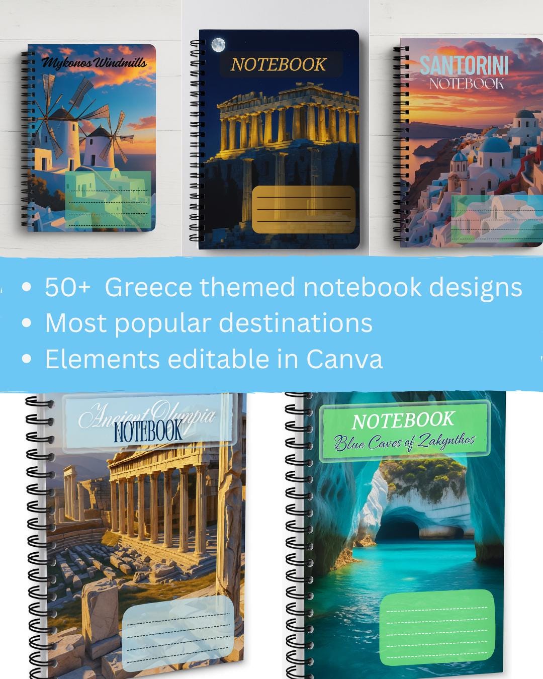 50+ Greek Island Notebook Covers – Digital Download | Santorini ...