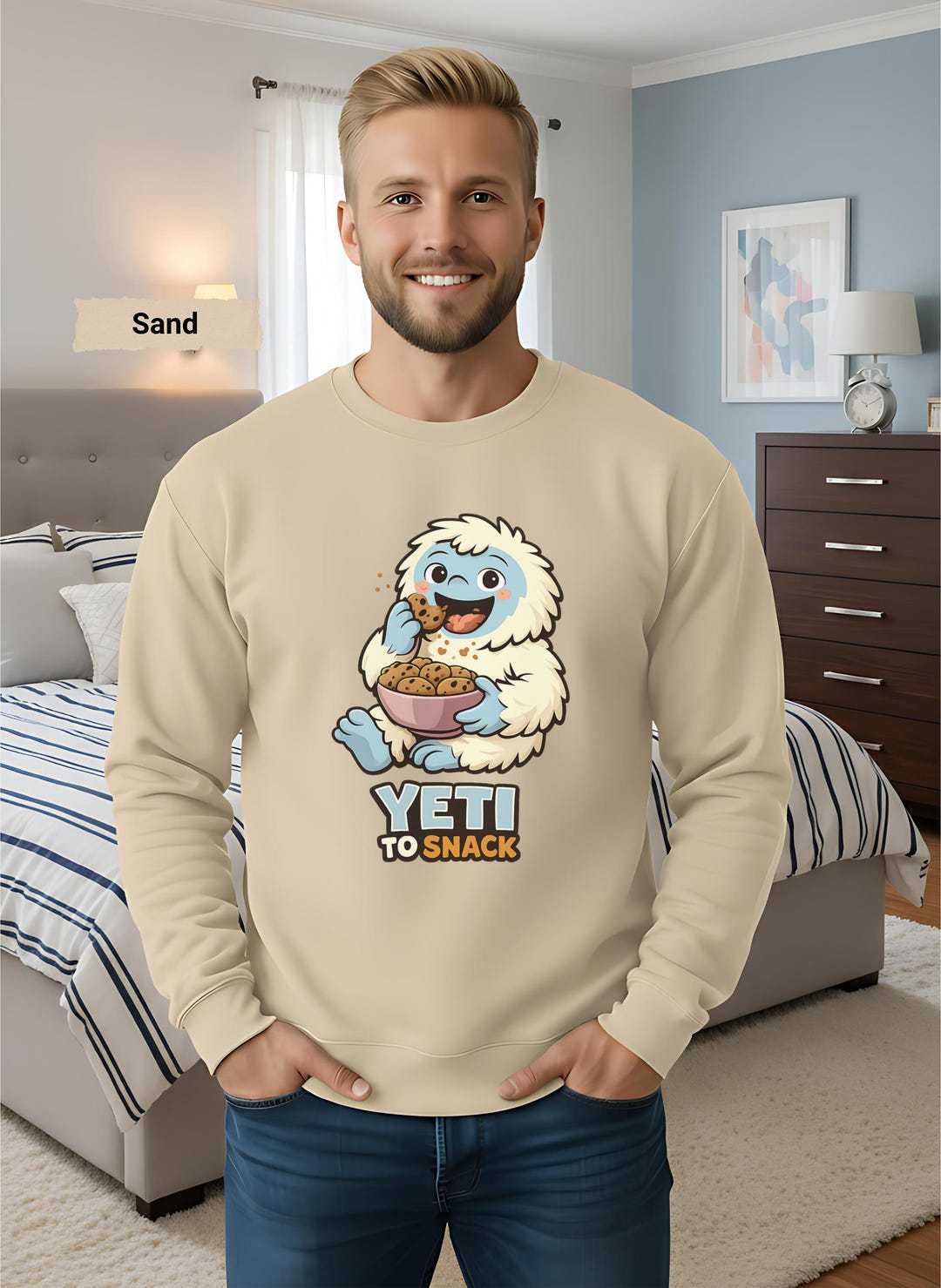 Yeti to Snack Playful Cartoon Yeti to Snack Sweatshirt, Cookie Eating ...