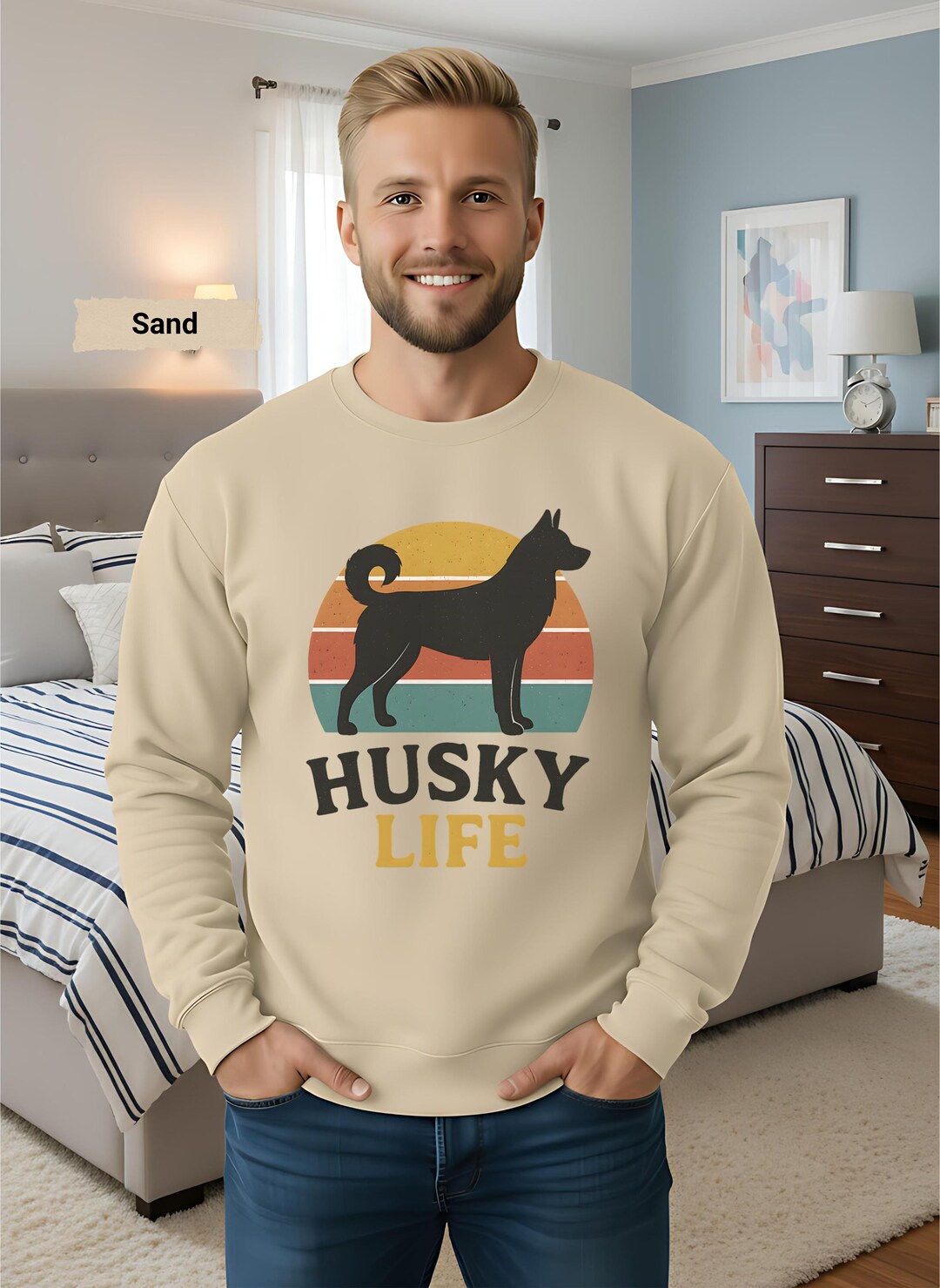 HUSKY LIFE Siberian Husky Retro Stripes Sweatshirt | Vintage Mustard ...