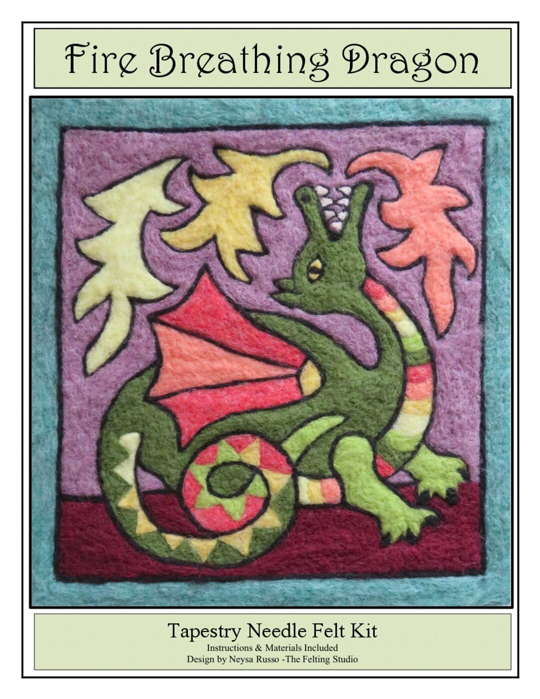 Fire Breathing Dragon Needle Felt Kit Tapestry, Easy Beginner Craft ...