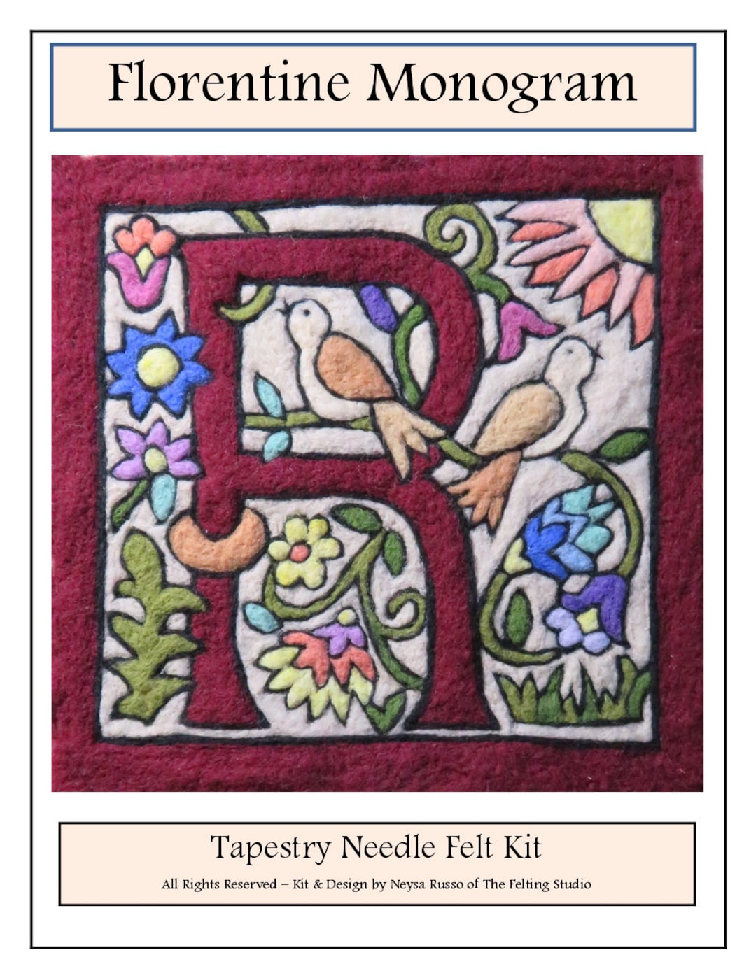 Florentine Monogram Needle Felt Kit: Letter R Tapestry Craft - Etsy