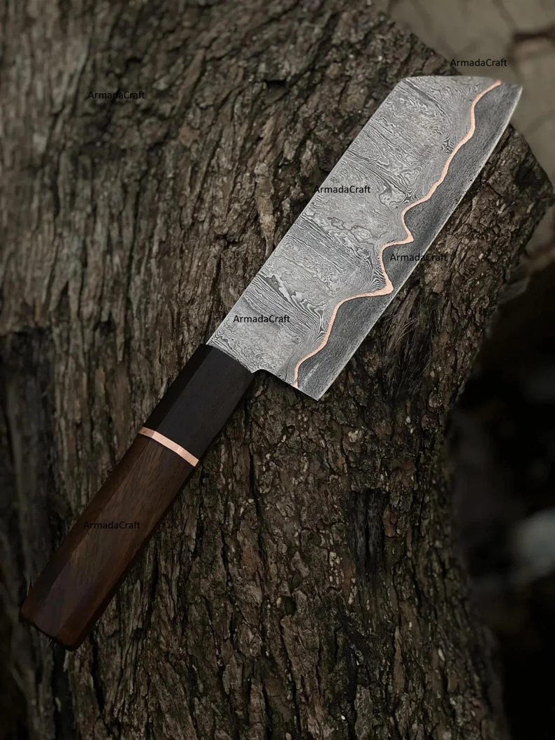 Handmade Damascus Steel Chef Cleaver Chopper Full Tang Kitchen Butcher ...