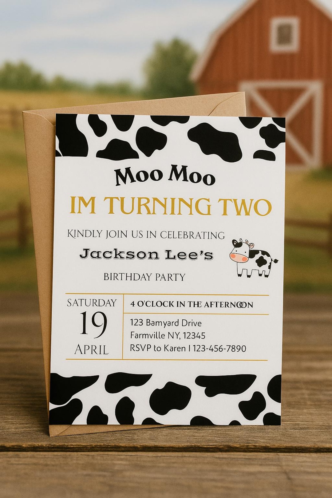 Moo Moo I'm Two Birthday Invitation • Farm Animal Party Invite ...