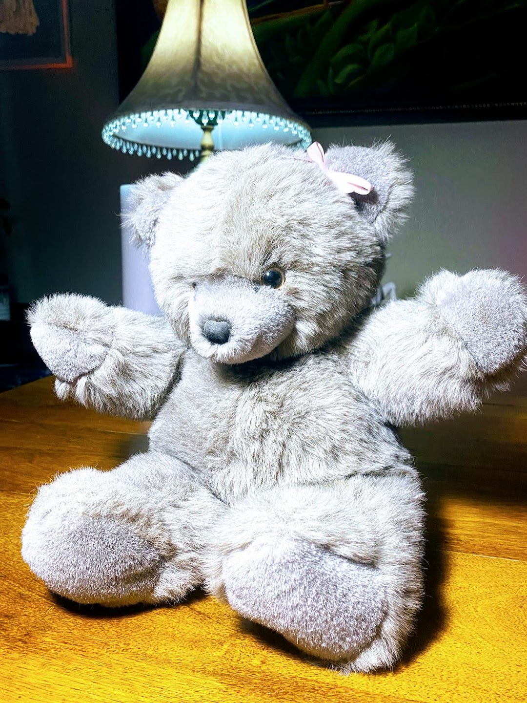 Carmella- 1986 Applause Teddy Bear – Classic Gray Bear With Pink Bow ...