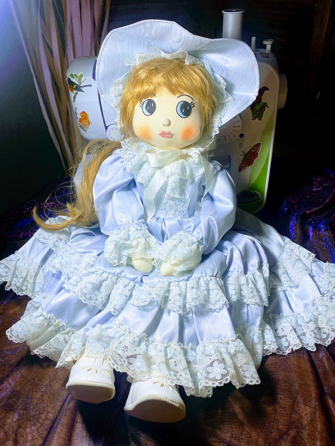 Southern Belle Rag Doll-1980s – Powder Blue Dress- Lace Bonnet ...