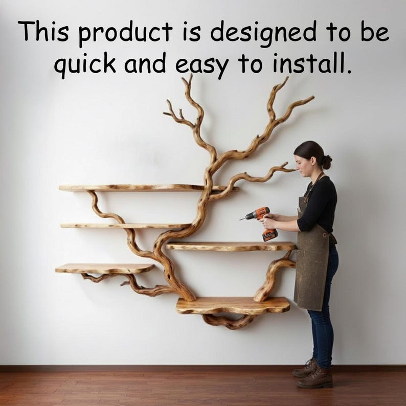 Tree Branch Wall Mounted Shelf Live Edge Solid Wood Bookshelf Custom ...