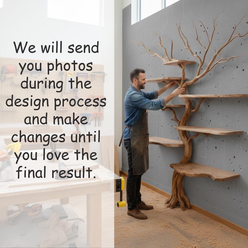 Tree Branch Wall Mounted Shelf Live Edge Solid Wood Bookshelf Custom ...
