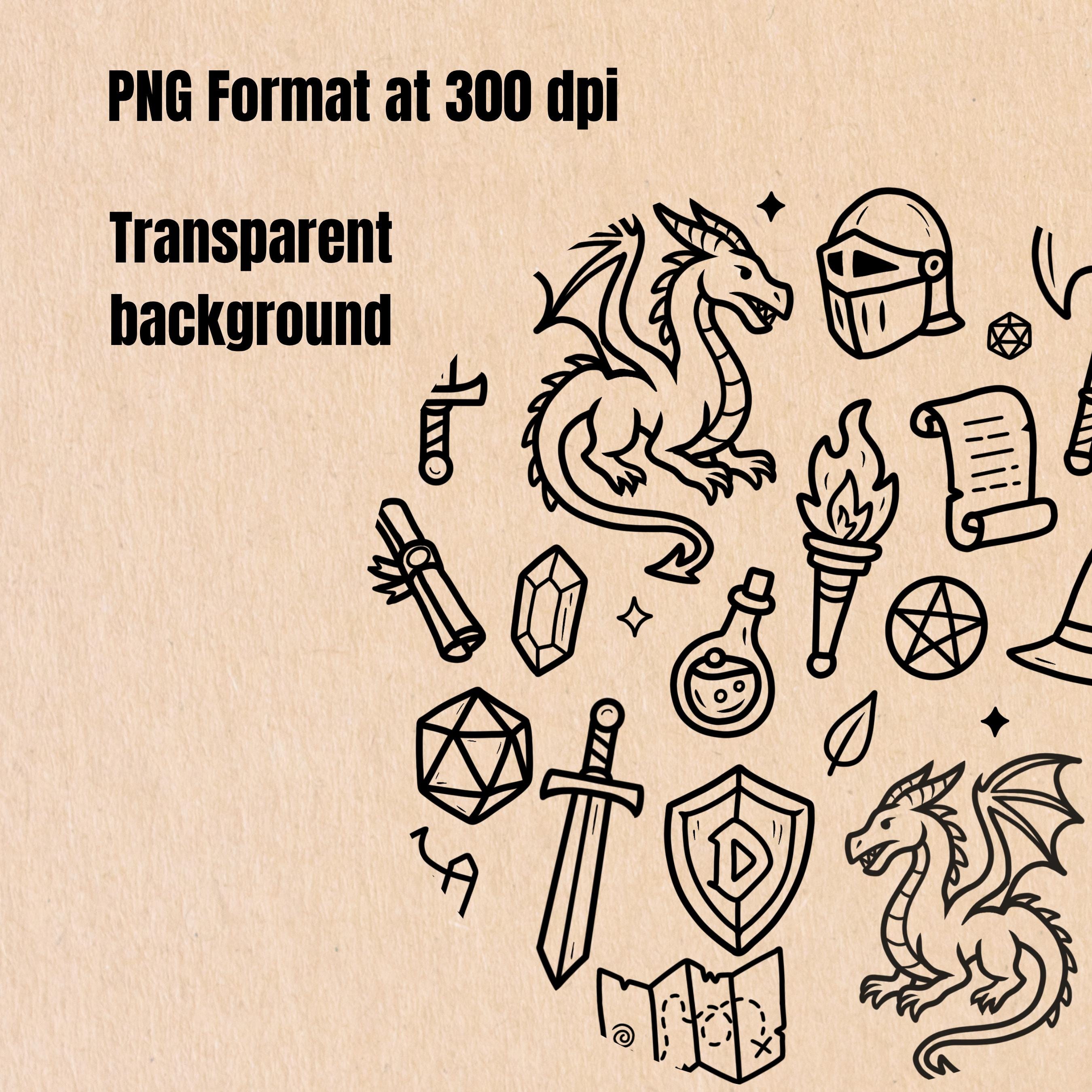 Fantasy Dragon Seamless Pattern: Dnd RPG Outline Clipart (PNG File) - Etsy