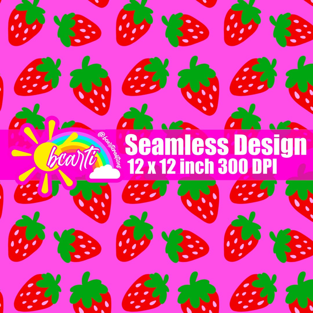 Cute Strawberry Seamless Pattern, Repeating Strawberry Sublimation ...