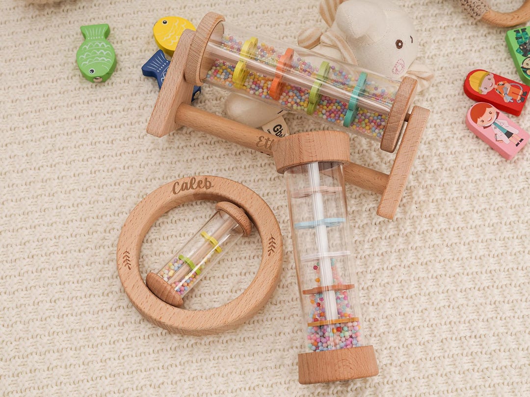 Personalized Wooden Baby Rattle, Baby Rain Stick Rattle, Custom Wood ...