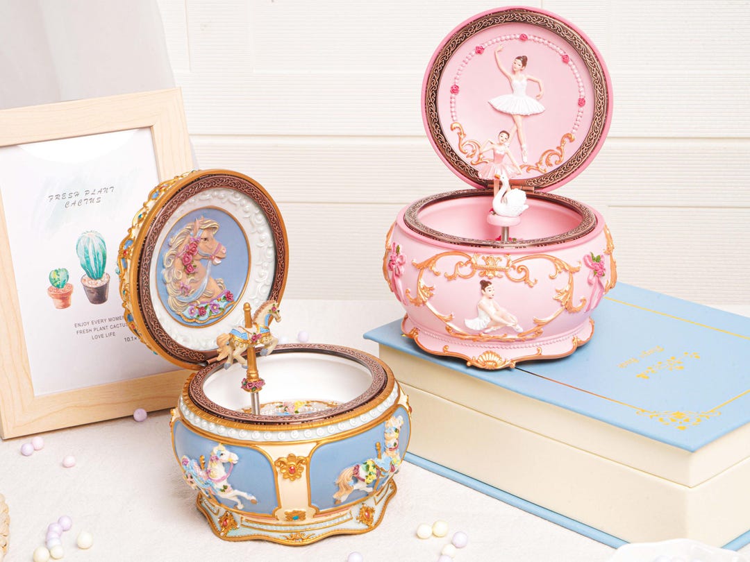 Personalized Carousel & Ballerina Music Box, Custom Light up Music Box ...