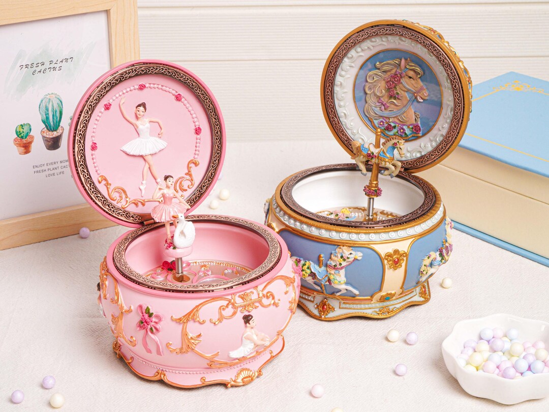 Personalized Carousel & Ballerina Music Box, Custom Light up Music Box ...