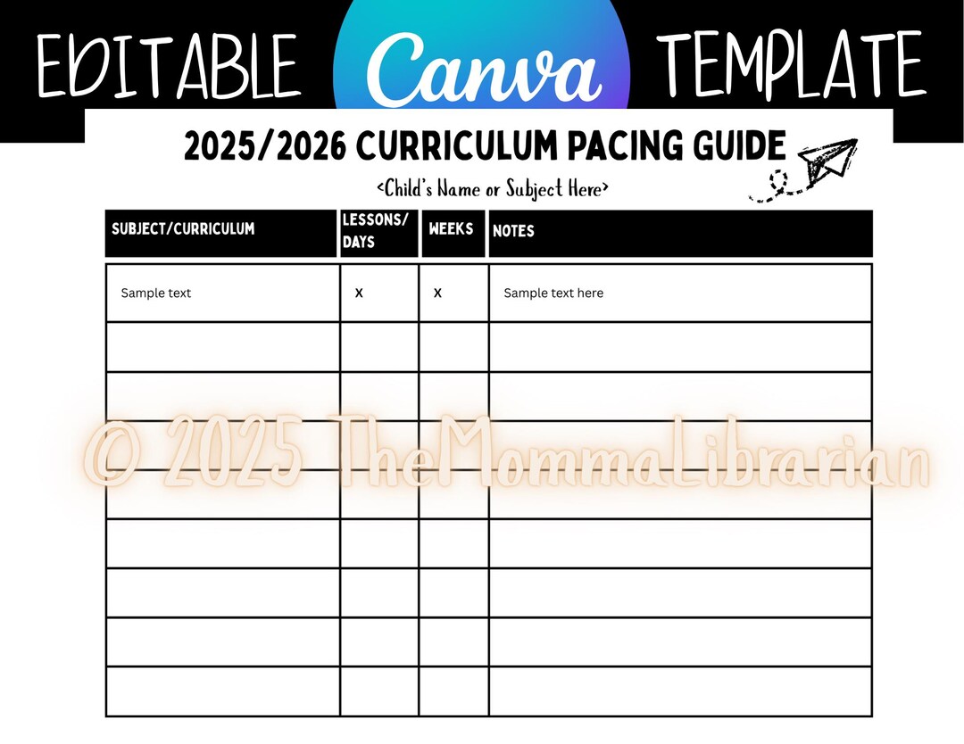 Canva Editable Homeschool Curriculum Pacing Guide Template - Etsy
