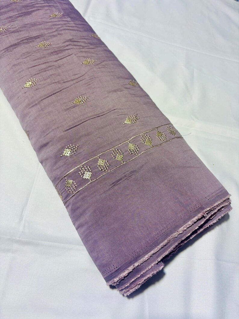 Lavender Embroidered Roman Silk Fabric, Indian Dress Material, 58 ...
