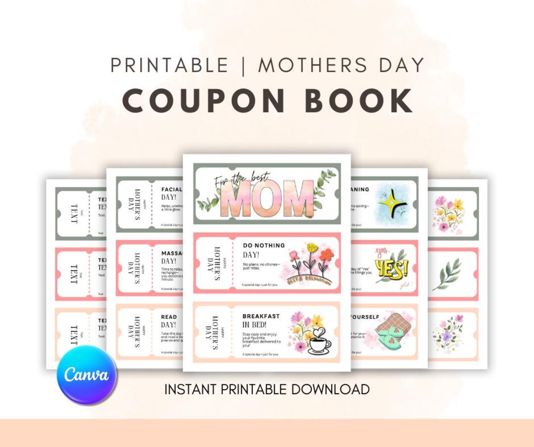 Mothers Day Coupon / Voucher Book | Editable - Etsy