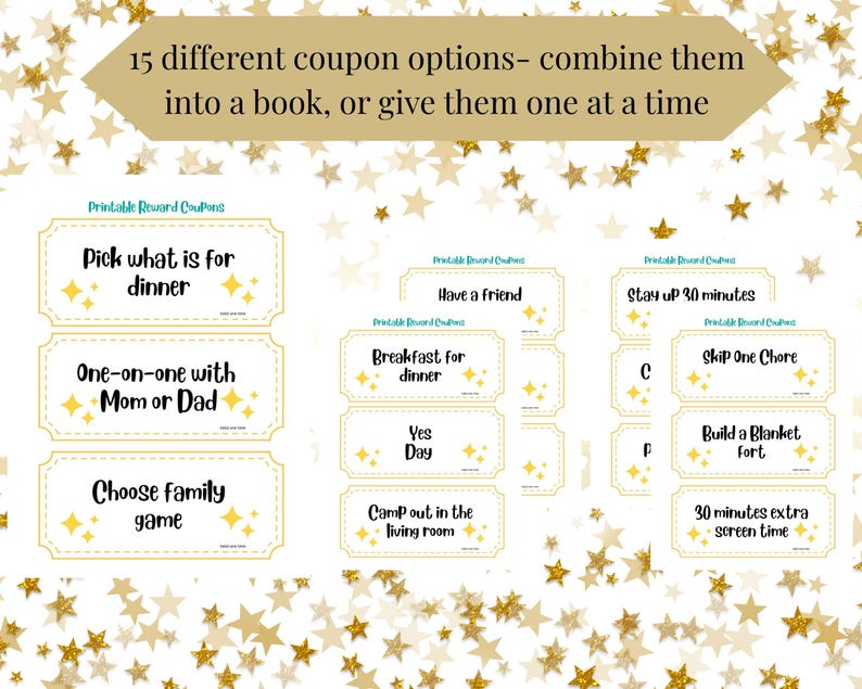 Printable Reward Coupon Booklet for Kids | 15 Coupons on 5 Pages ...