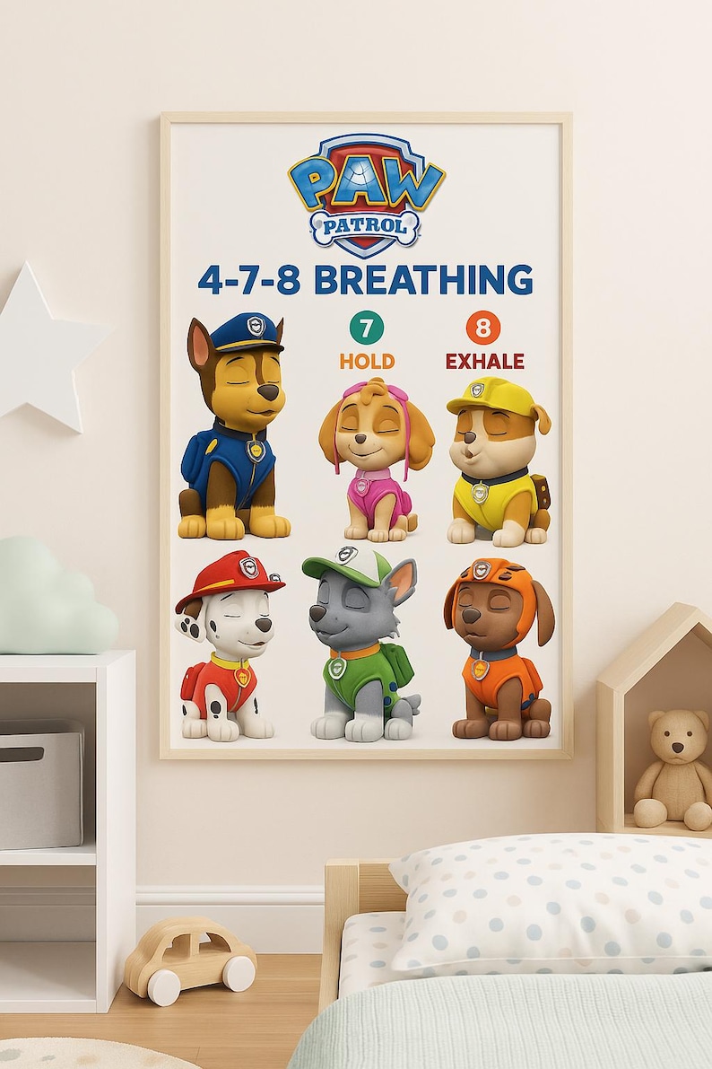 PAW Patrol 4-7-8 Breathing Poster | Mindfulness Wall Art for Kids Room ...