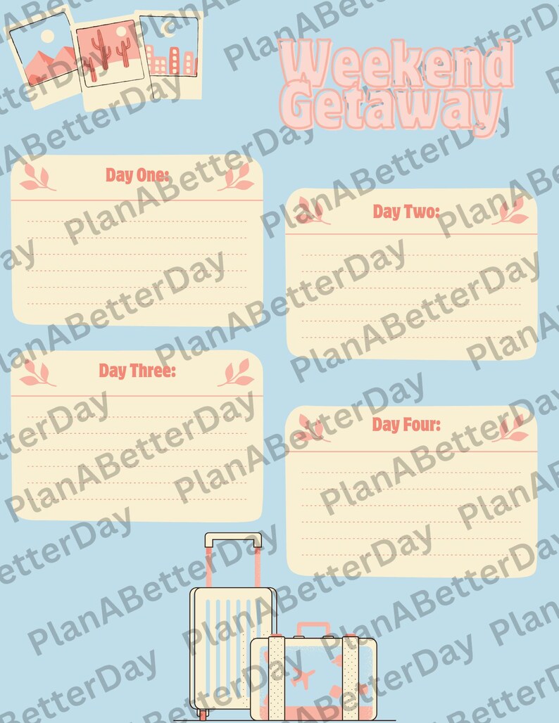Planner for a Four Day Weekend Getaway - Etsy