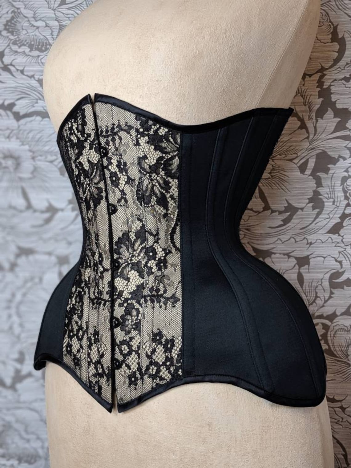 BESPOKE Black Lace Longline Conical Rib Waist Training Corset - Etsy UK