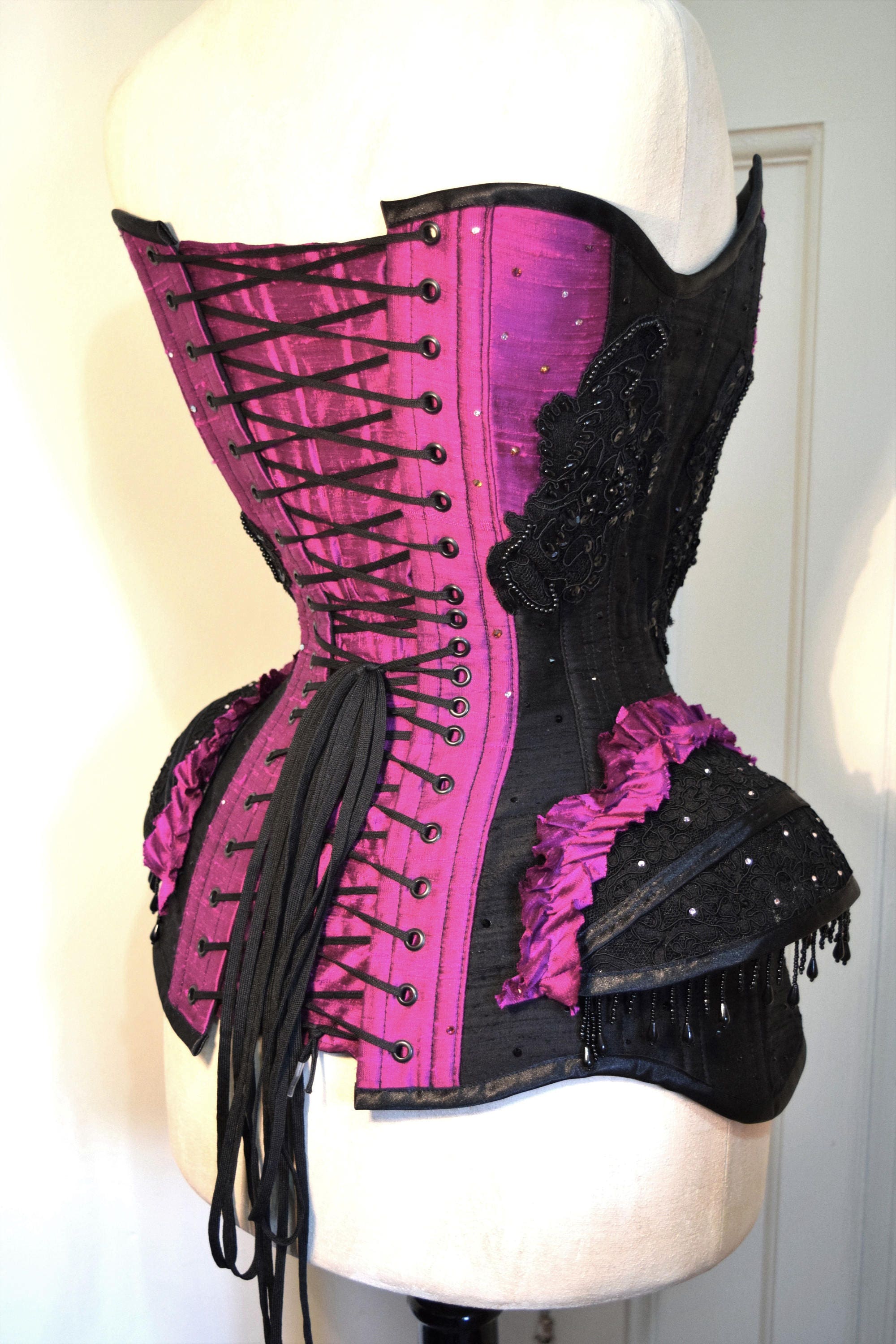 BESPOKE Silk Corset With Beaded Lace Applique Swarovski - Etsy
