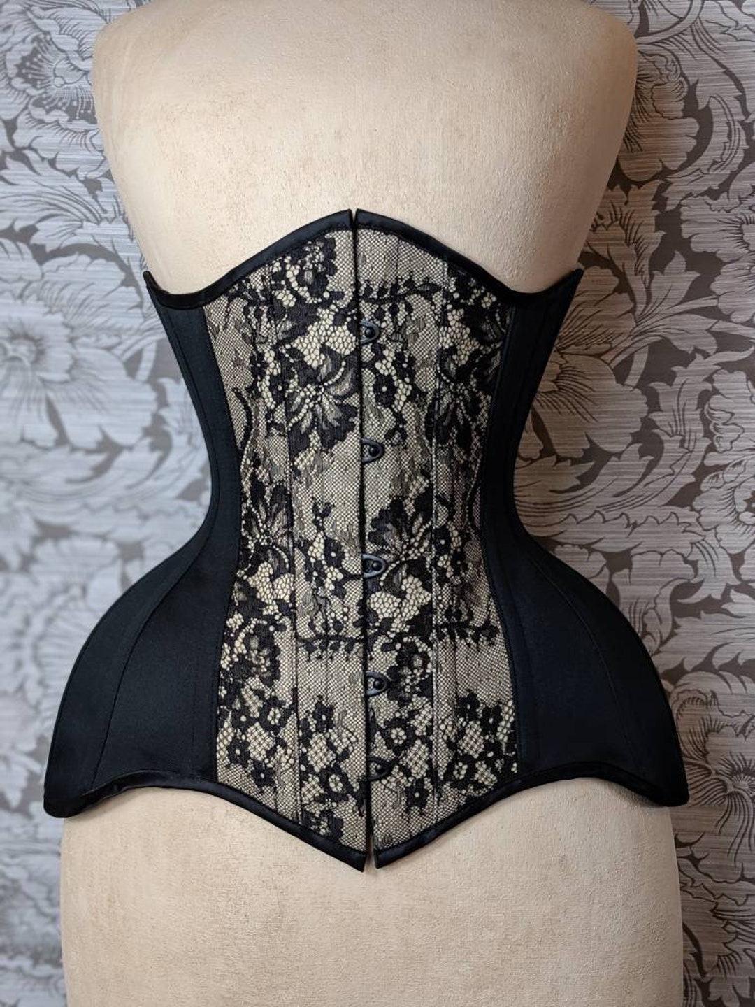 Black Lace Longline Conical Rib Waist Training Corset - Etsy