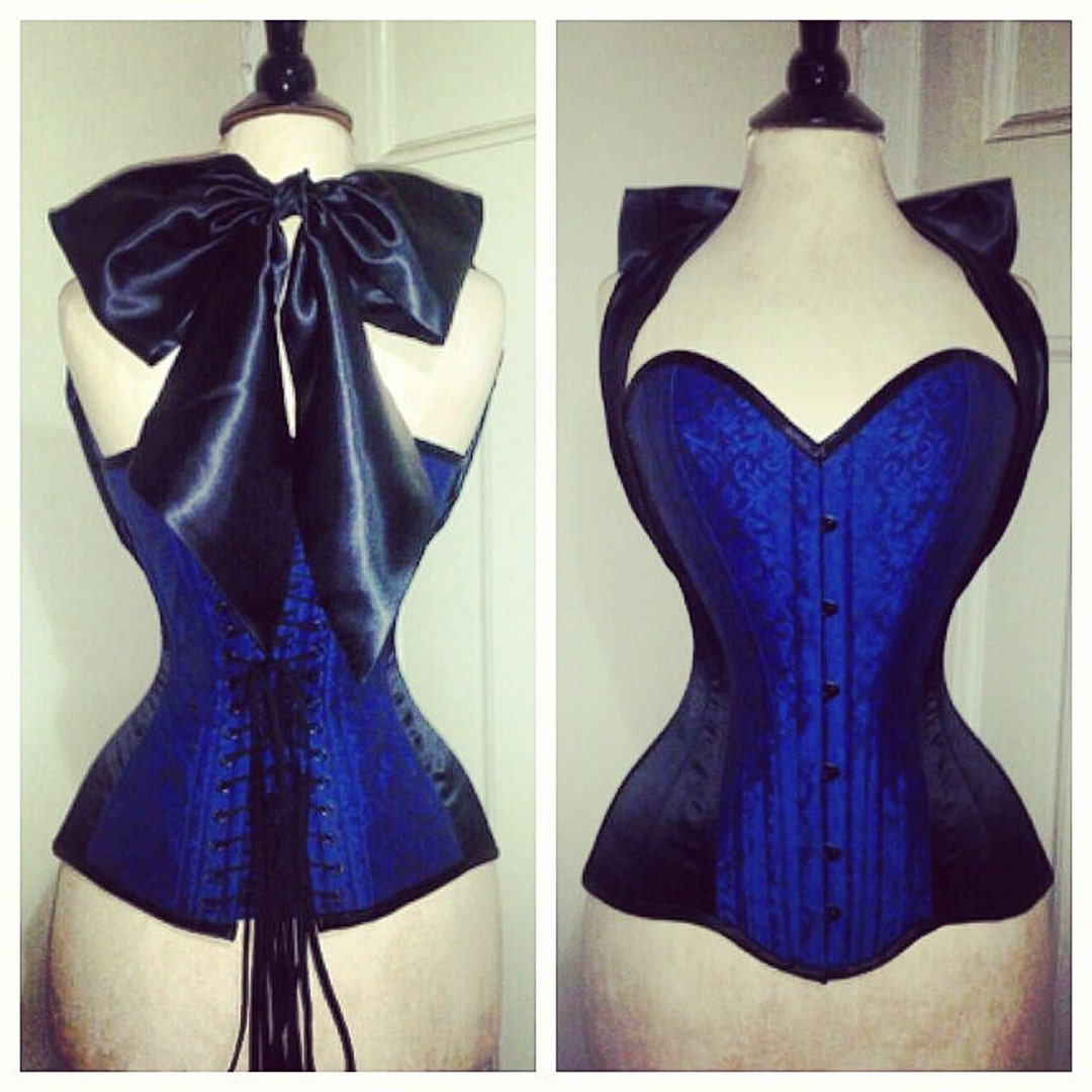 BESPOKE Electric Blue Brocade Halterneck Overbust Corset - Etsy