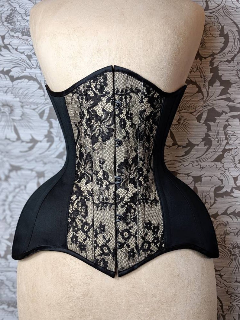 BESPOKE Black Lace Longline Conical Rib Waist Training Corset - Etsy UK