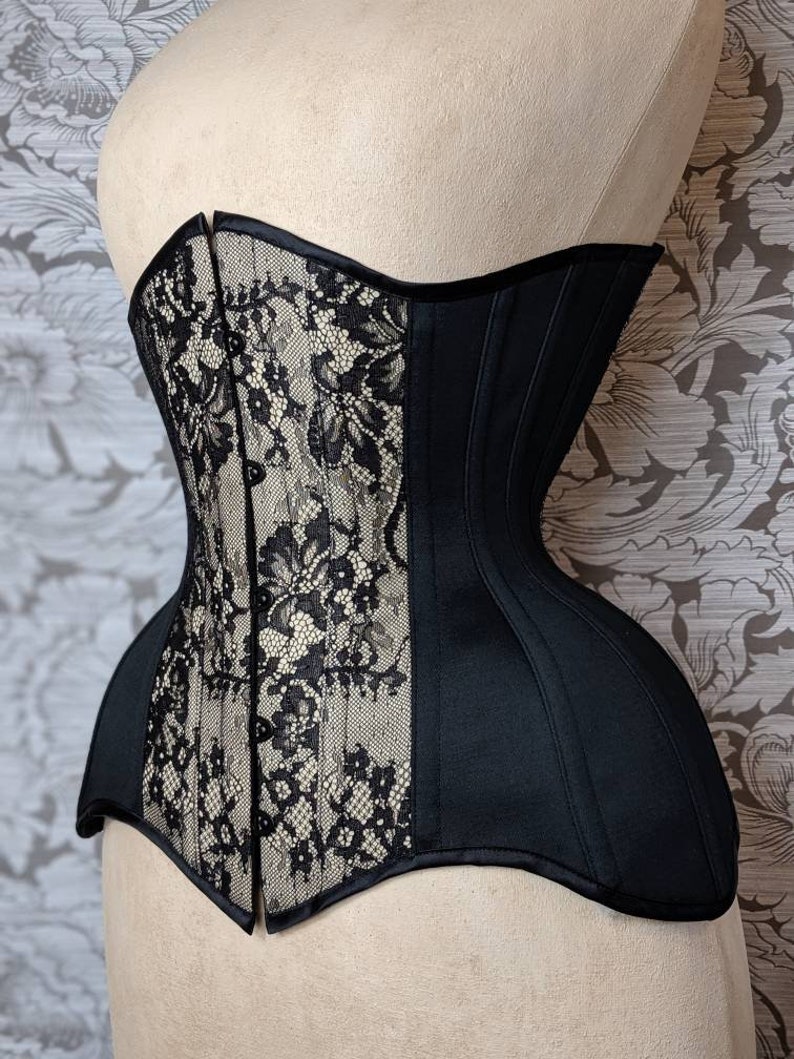 Black Lace Longline Conical Rib Waist Training Corset - Etsy New Zealand