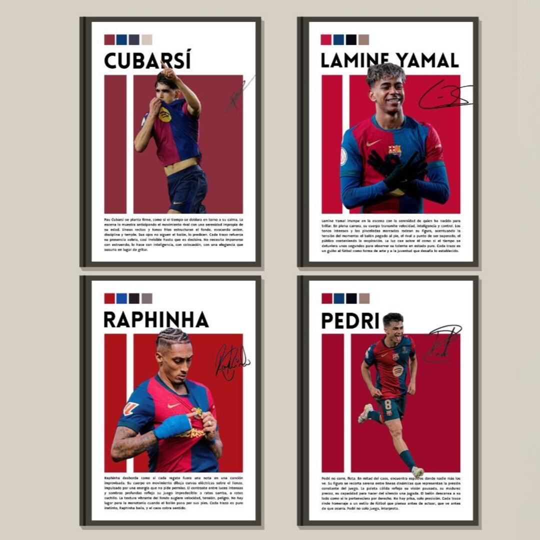 Football Poster Pack, Lamine Yamal, Raphinha, Cubarsí, Pedri, FC ...