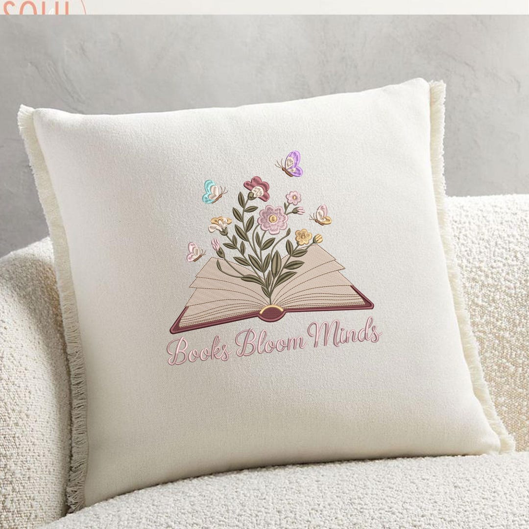 Books Bloom Minds Embroidery Design, Floral Book Butterfly Stitch File ...