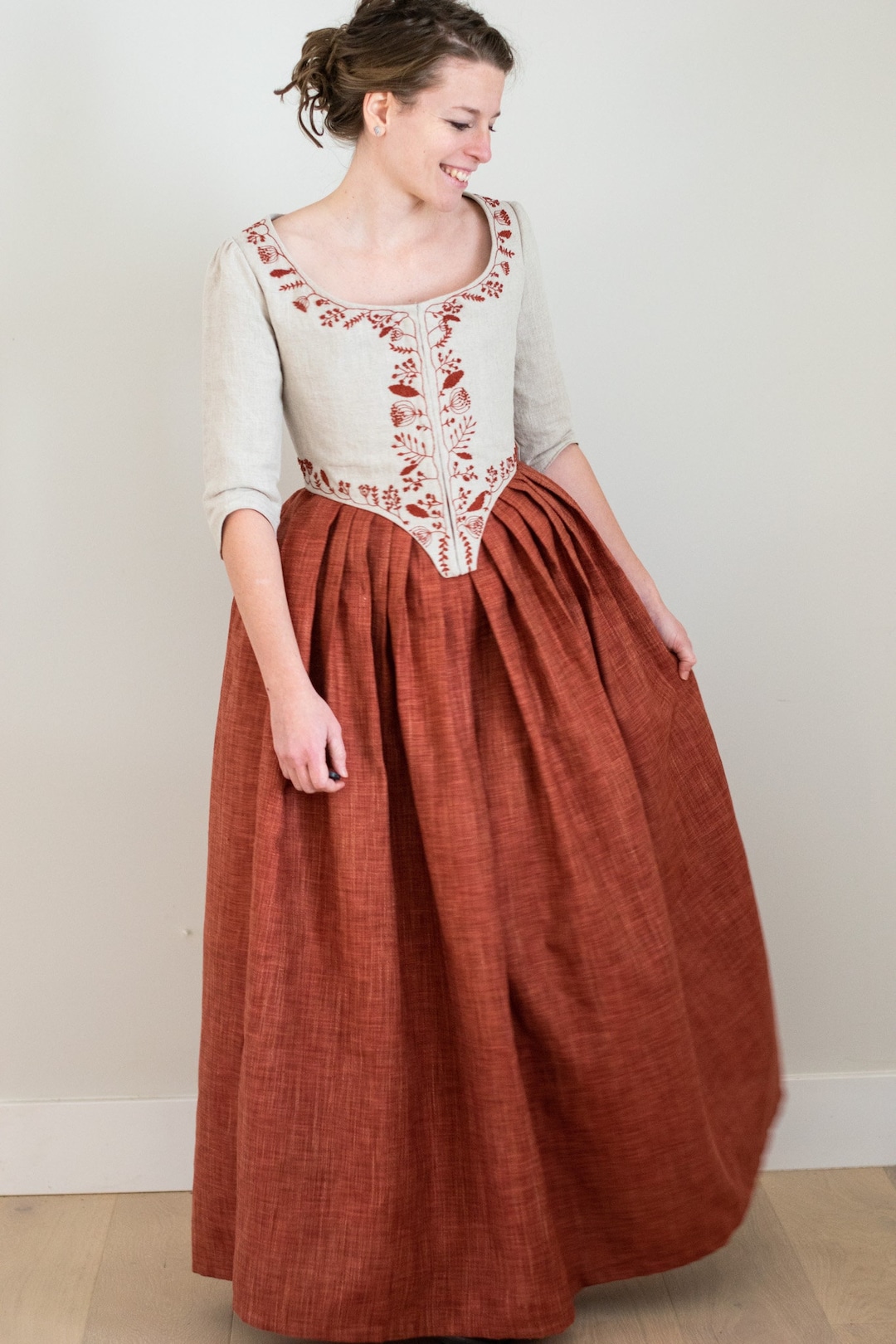 RESERVED LISTING Colonial Costume, Hand Embroidered, 18th Century Gown ...