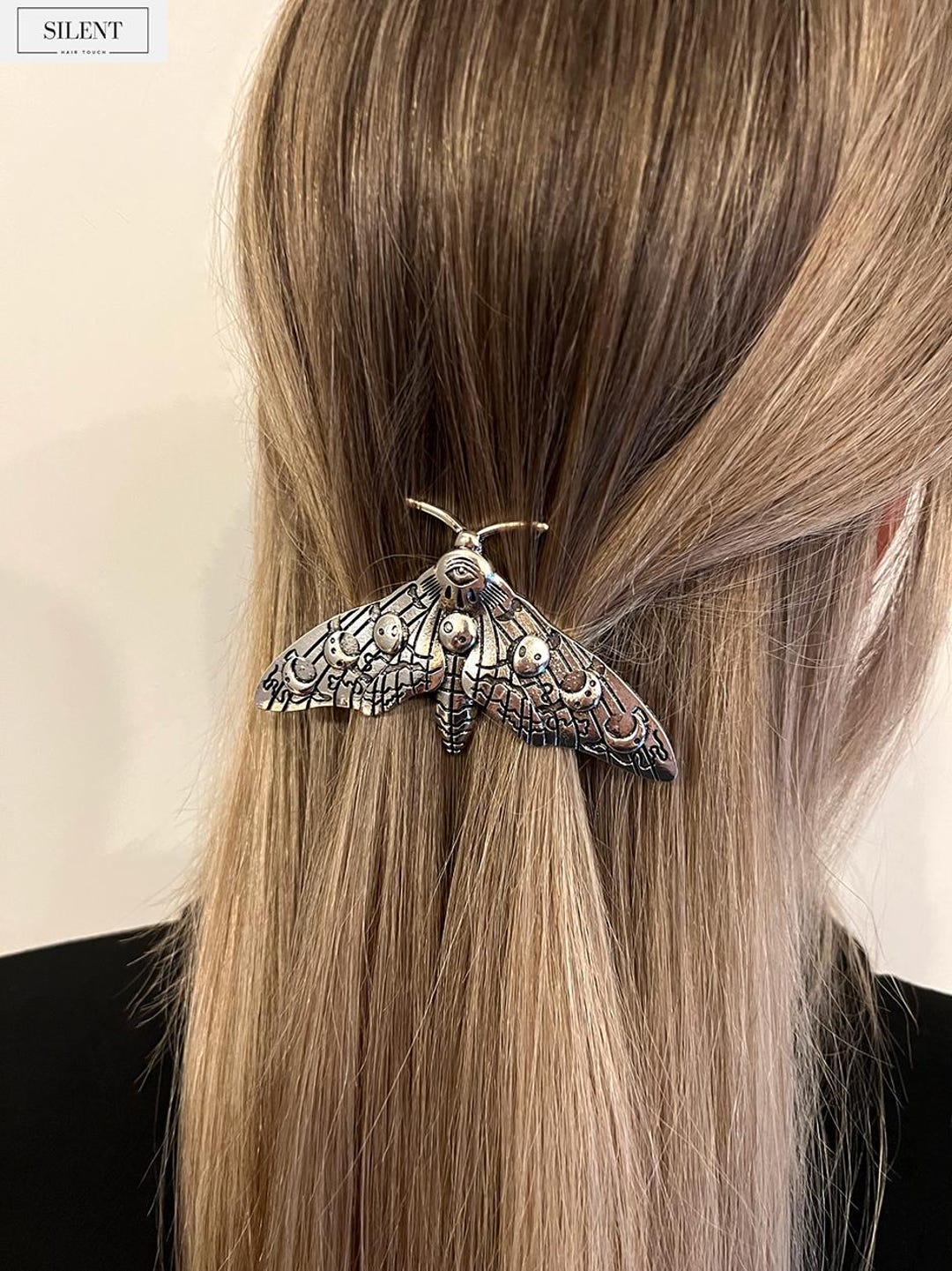 Moth Hair Clip, Gothic Metal Hair Barrette, Moon Hair Barrette, Silver ...