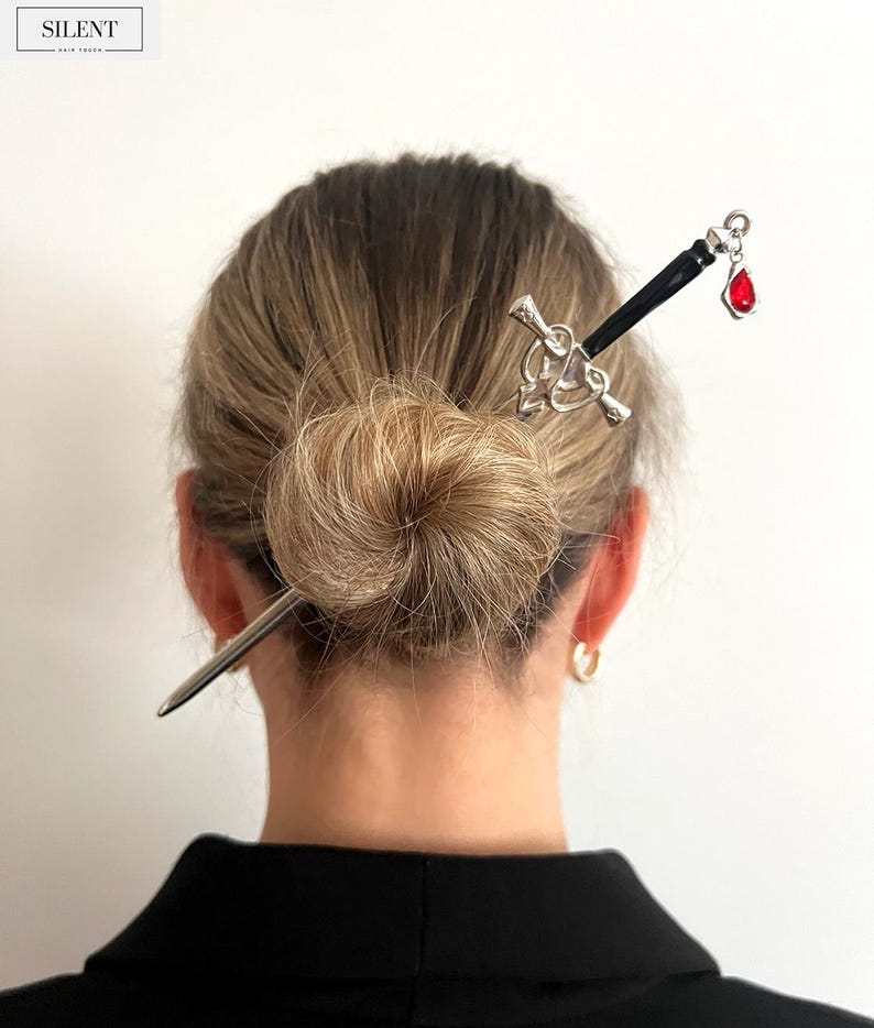 Sword Hair Pin, Metal Gothic Hair Stick, Elven Sword Bun Holder, Silver ...