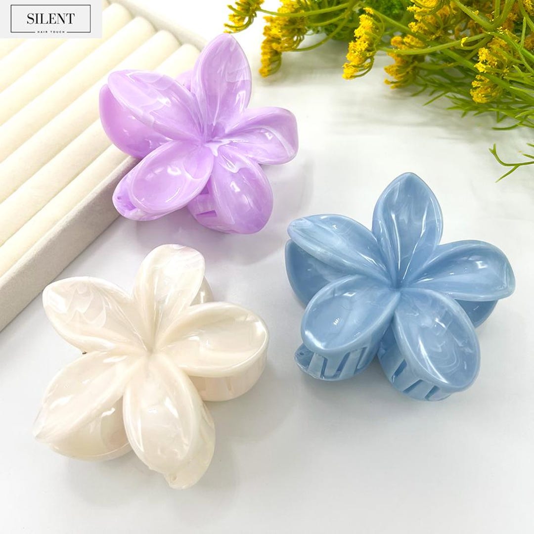 Pastel Flower Hair Clip, Hawaiian Plumeria Hair Claw, Purple White ...