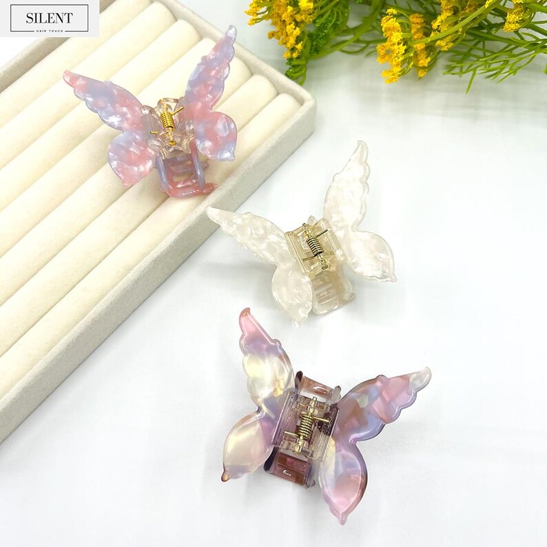 Butterfly Hair Clip, Colorful Hair Claw, White Pink Hair Clamp, Boho ...
