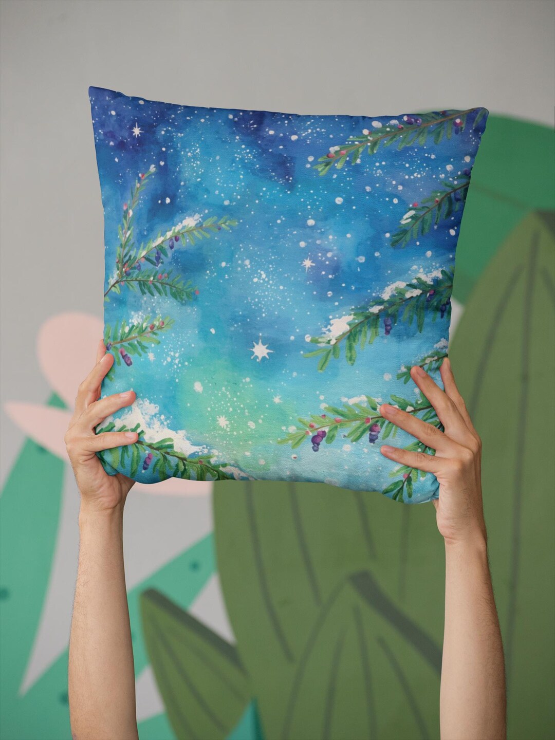 Starry Night Faux Suede Pillow: Celestial Garden Throw Cushion - Etsy