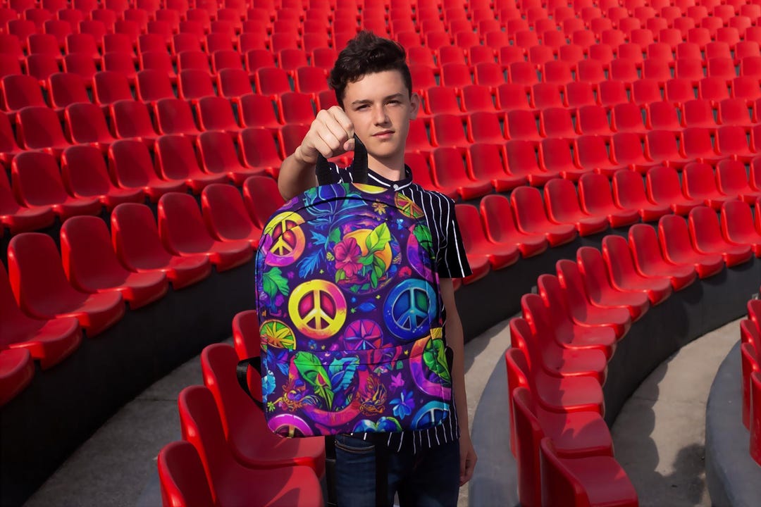 Unique Peace Sign -themed Backpack, Festival Ready School Bag, Spread ...