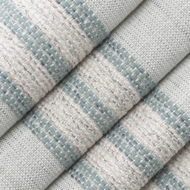 Beachy Coastal Aqua Blue Sea Glass Stripe Upholstery Fabric by the Yard ...