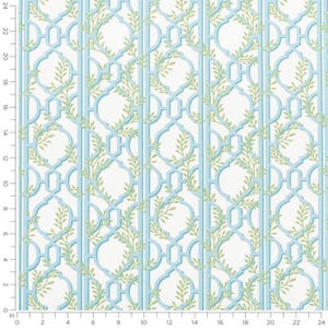 Enchanted Garden Trellis Fabric - Blue & Green Vine Design Coastal ...