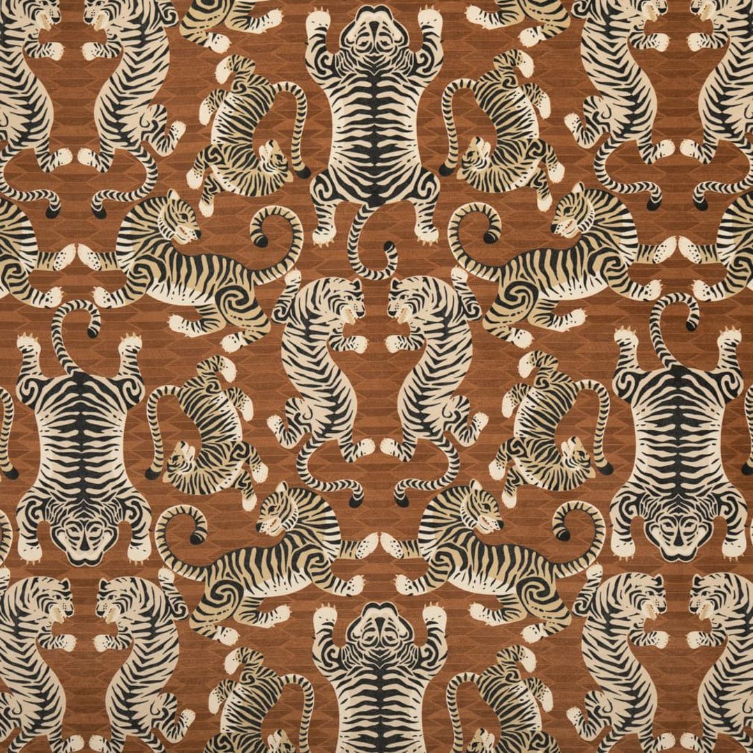 Tiger Upholstery Fabric by the Yard Animal Print Warm Cinnamon Brown ...
