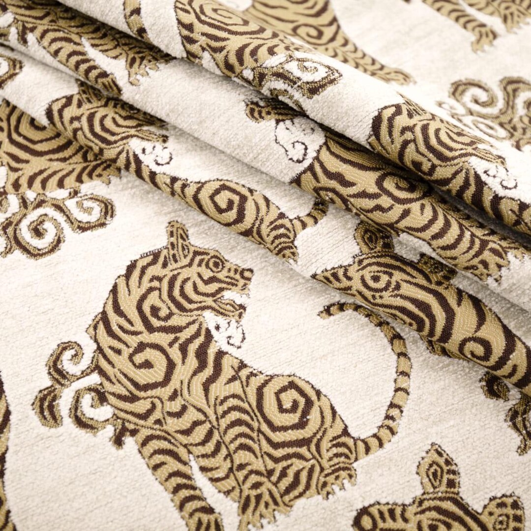 Gold Ivory Tiger Fabric | Mythical Animal Print Plush Upholstery | PFAS ...