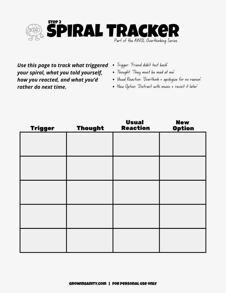 Anxiety & Overthinking Printable | Un-spiral Kit | Mental Health ...