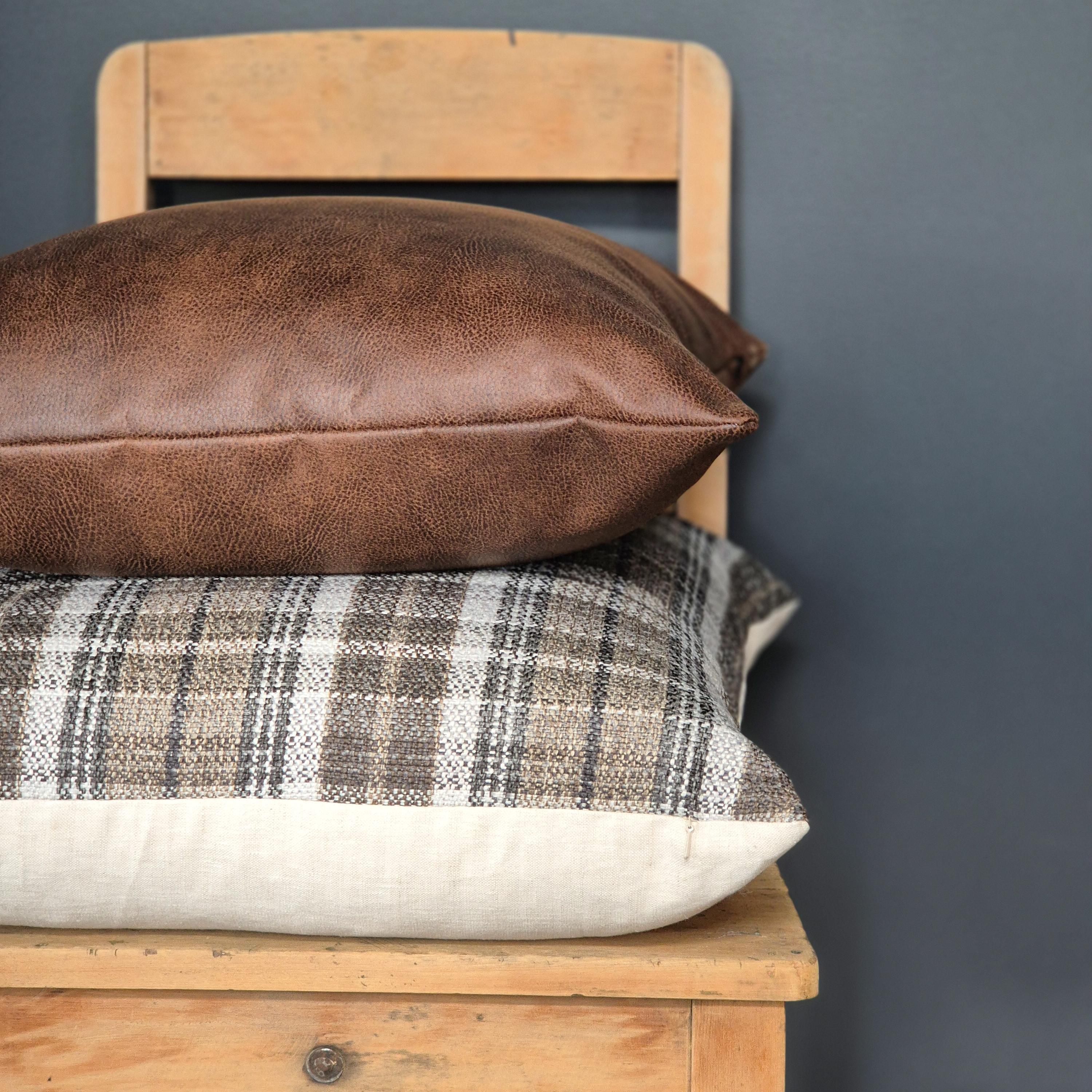 Tan Plaid Pillow Cover Brown Checked Throw Cushion Taupe Retro Linen ...