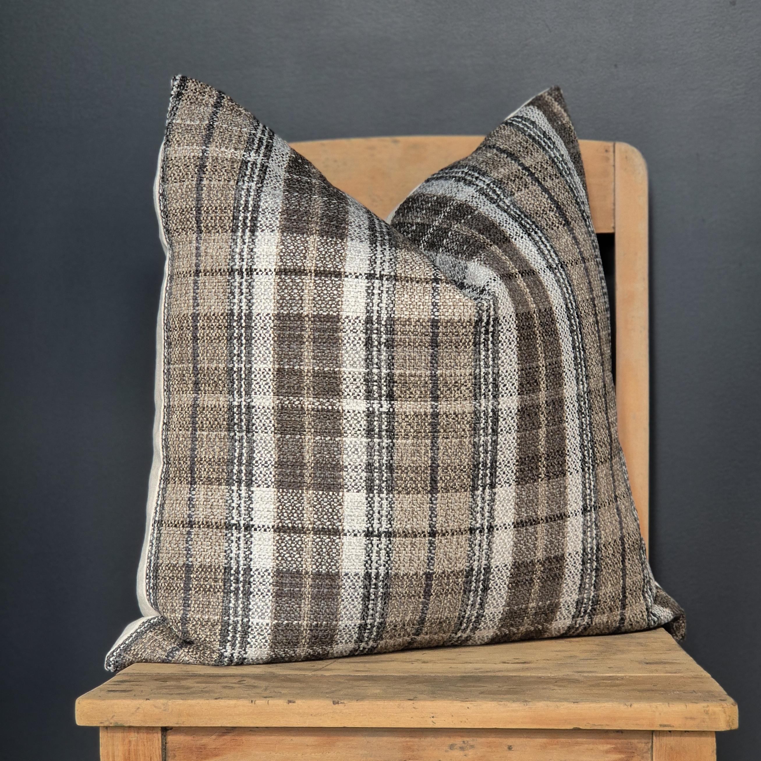 Tan Plaid Pillow Cover Brown Checked Throw Cushion Taupe Retro Linen ...